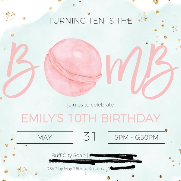 Bath Bomb Birthday Party Invitation, Bath Bomb Making Party Invitation ...
