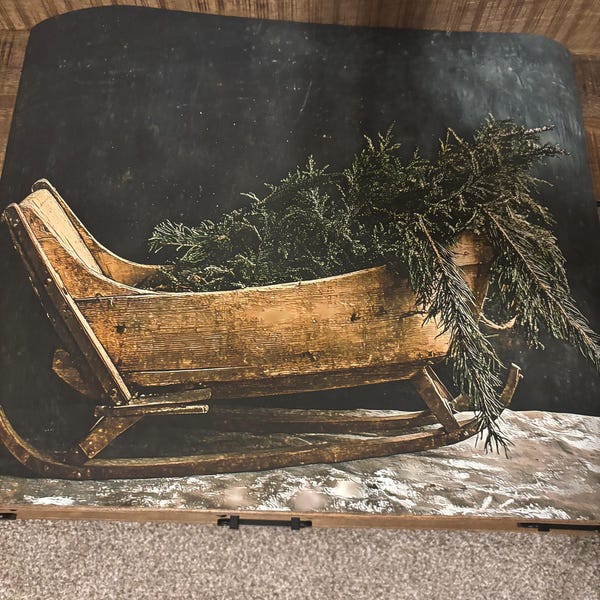Christmas Sled Painting, Rustic Farmhouse Wall Art, Moody Holiday Print ...