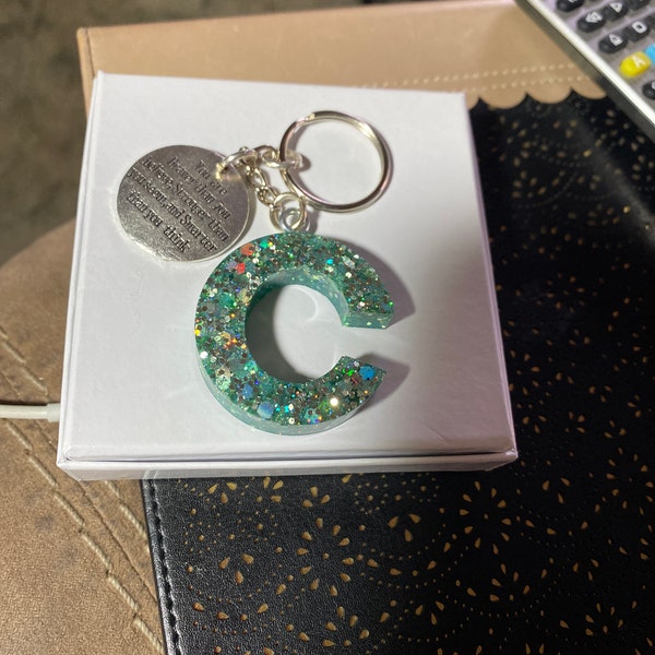 Resin Initial Key Chains With Inspirational Quotes or Crown "e" - Etsy