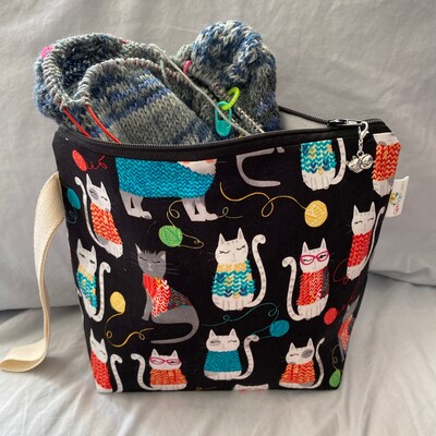 Small Knitting Project Bag Christmas Sock Sack Craft Tote - Etsy