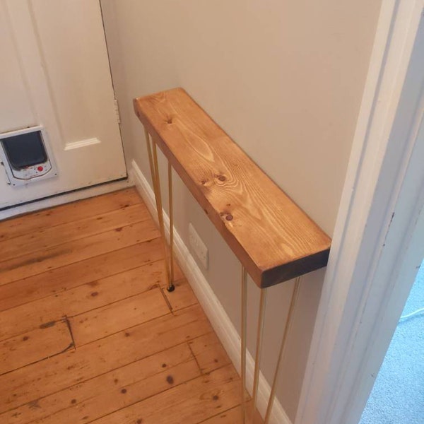 RUSTIC Console Table SLIMLINE CHUNKY With Brass Hair Pin Legs ...