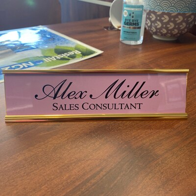 Personalized Desk Name Plate Nameplate Plaque Pink With Rose Gold ...