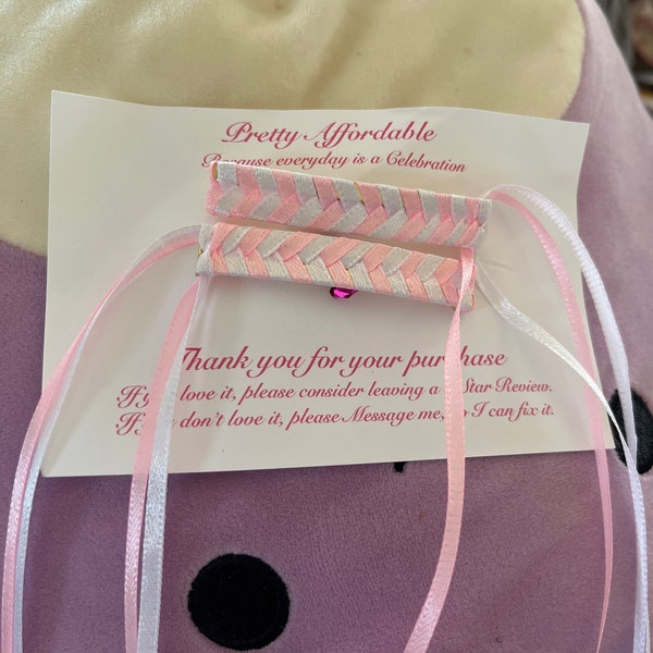 Set of Two 80s Retro Braided Ribbon Barrettes in Pastel Blue/gray/pink ...