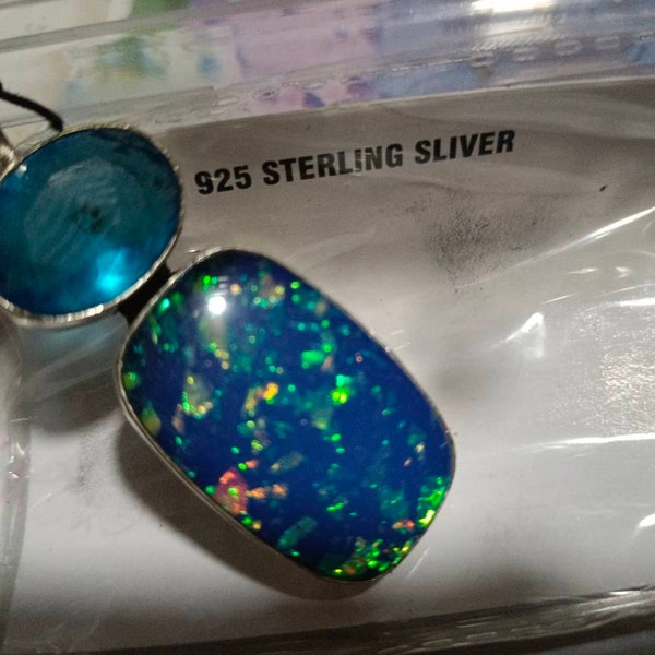 Australian Opal Blue Fire Gemstone Pendant 925 Sterling Silver Boho ...