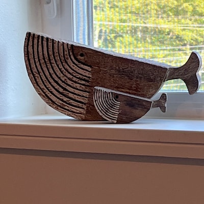 Wooden Carved Whales / Set of 2 / Rustic Coastal Decor / Mother and Baby Whale Set / Thoughtful ...
