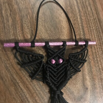 Hanging Macrame Bat Customizable Handmade Good Luck Charm Cute Spooky Ornament Pastel Goth Bat ...