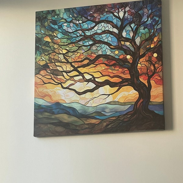 Vibrant Mosaic Tree Canvas Wall Art Decor Effect Stained Print Tree of ...