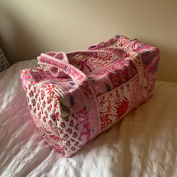 Large Cotton Patches Duffle Bags Blockprint Quilted Fabric Weekender ...