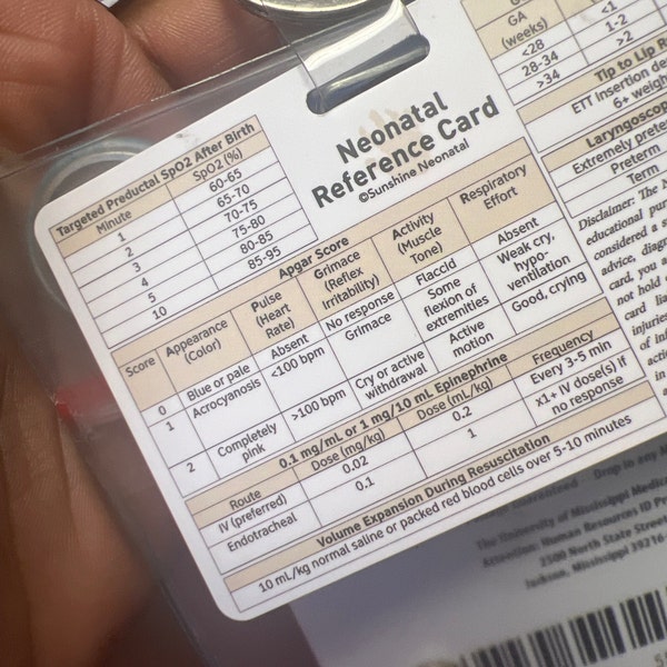 Neonatal Reference Card - NRP - Apgars - NICU Nurse - NNP - Quick Badge ...