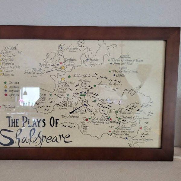 Shakespeare Plays Hand Drawn Map - Etsy