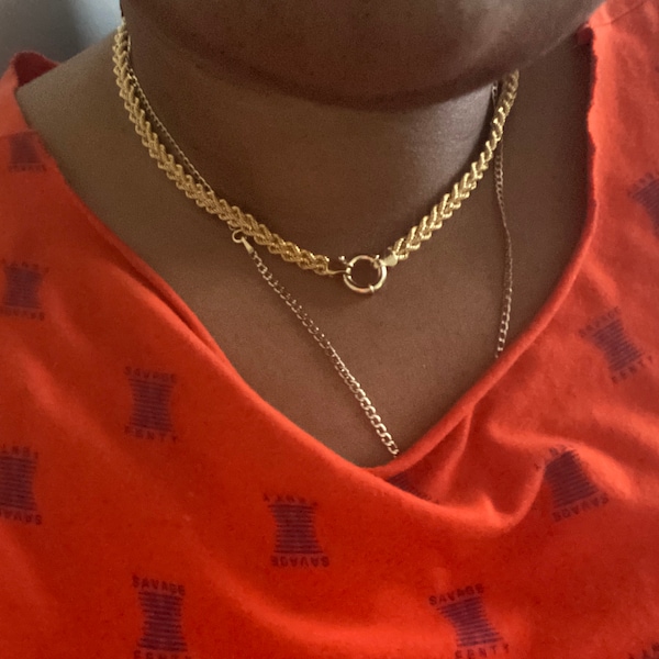 14k Gold Rope Chain Necklace | Sailor Lock Clasp, Reversible Straw Mesh ...