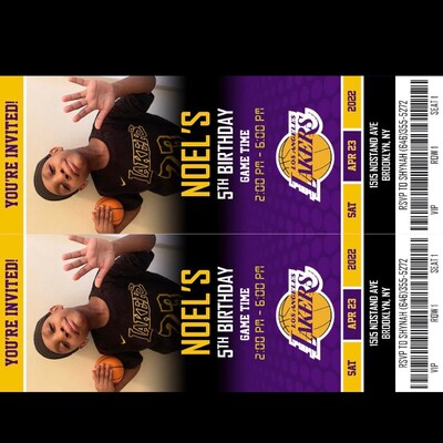 Los Angeles Lakers Themed Ticket Invitation, Lakers Ticket Invite ...