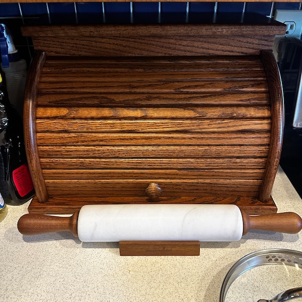 Bread Box Roll Top Amish Handcrafted Storage Solid Oak Deep Rich Finish ...