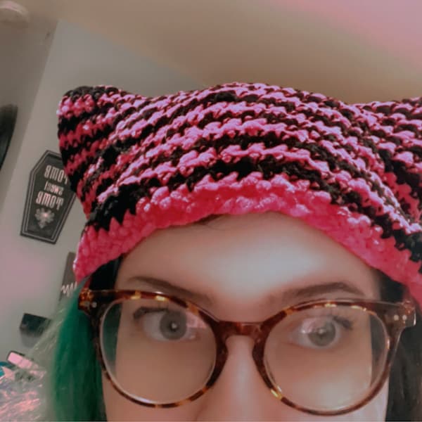 PATTERN - Cat Ear Striped Beanie Crochet Pattern - Etsy