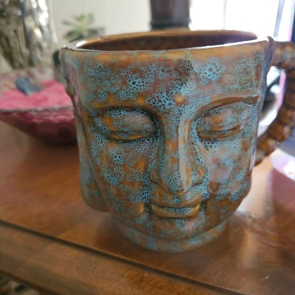 Serene Buddha Planter Pot in Royal Blue Glaze for Herbs, Flowers or ...