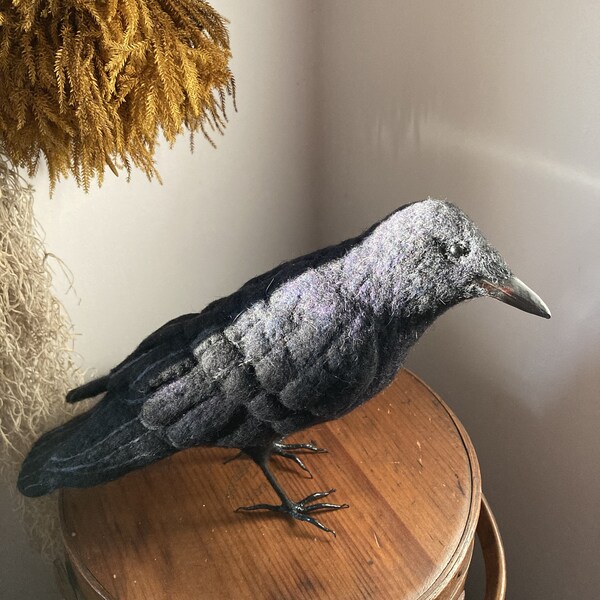 Felted Crow, Bird Gift, Crow Sculpture, Bird Art, Felted Bird, Faux ...