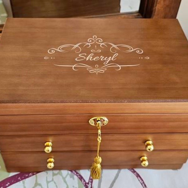 Custom Engraved Wooden Jewelry Box With Drawers 3 Drawer Multiple ...
