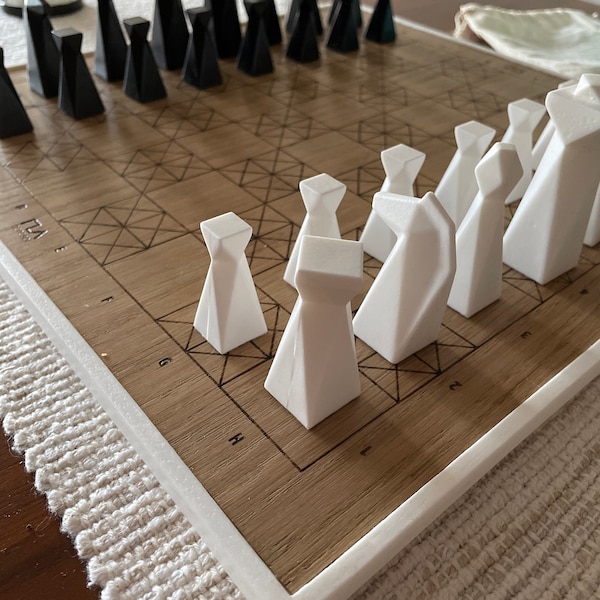 Modern Chess Set With Board, Resin Chess Pieces, Handmade Geometric ...