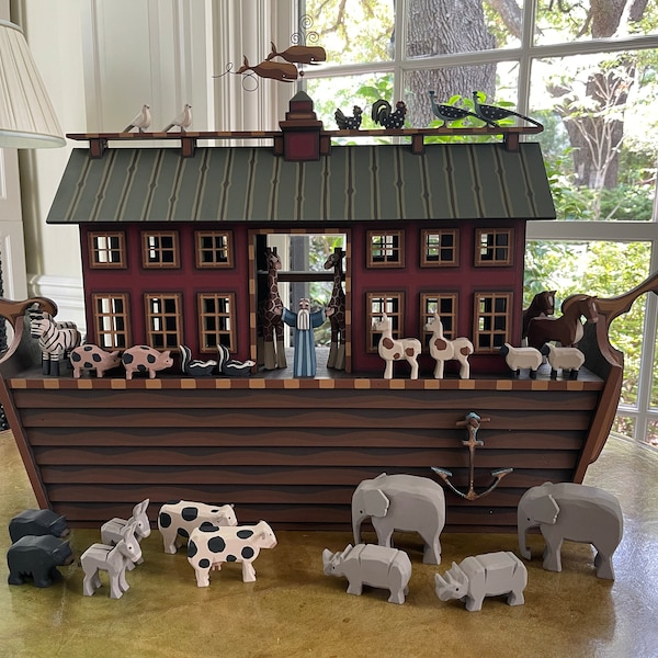Heirloom Ark, Hand Carved Wooden Noah's Ark, Wooden Noahs Ark, Noahs ...