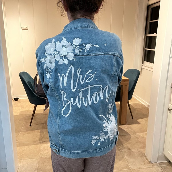 Custom Embroidered Denim Bridal Jacket: White Floral Bride Jacket - Etsy