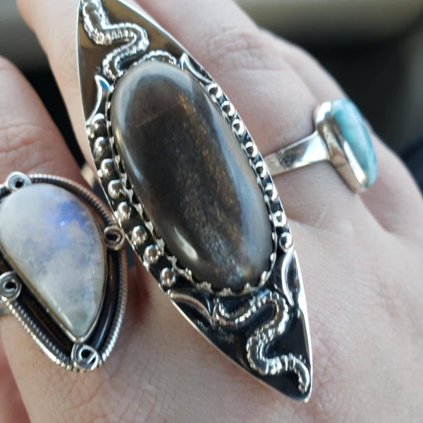 Natural Blue Opal Ring, 925 Sterling Silver Ring, Women Statement Ring ...