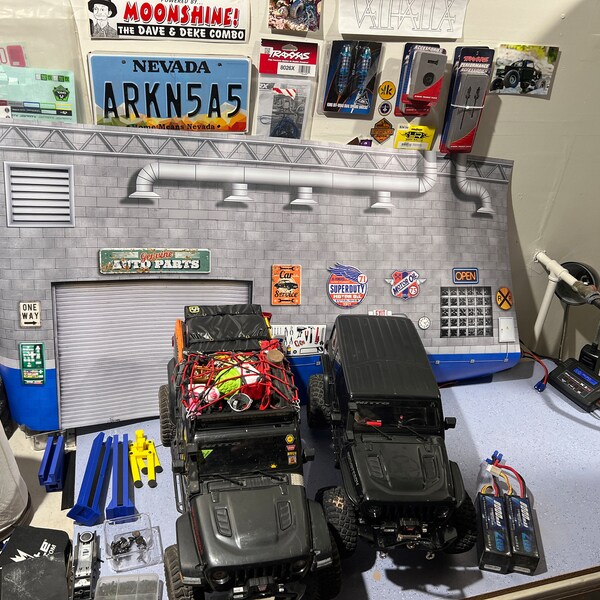 RC 1/10 Scale BACK Wall Garage Sticker Blue and Gray Cinder Block ...