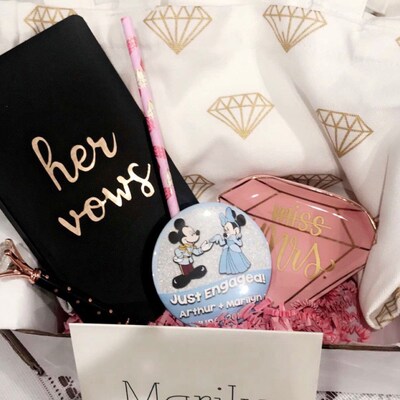 Minnie and Mickey Just Engaged Button Personalized Disney Engagement ...