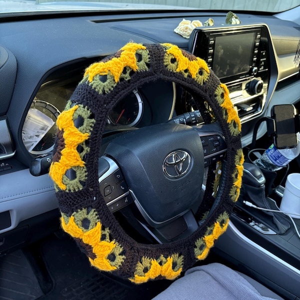 Cute Fluffy Soft Grey Car Steering Wheel Cover, Crochet Steering Wheel ...
