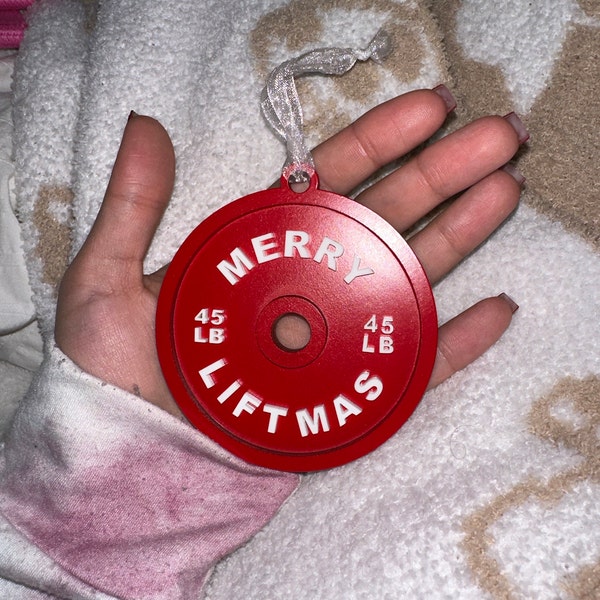 Red Merry Liftmas Weight Ornament Gym Gift Weightlifting Ornament ...
