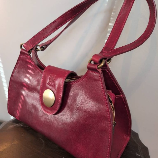 Italian Handmade Red Leather Handbag for Women , Elegant Vintage-style ...