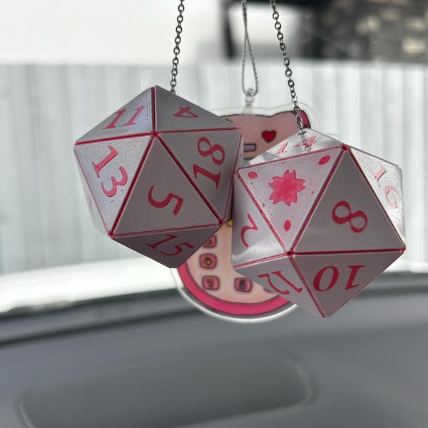 D20 Car Dice [2" White and Pink Holographic - "sakura Spell"] - Cherry ...