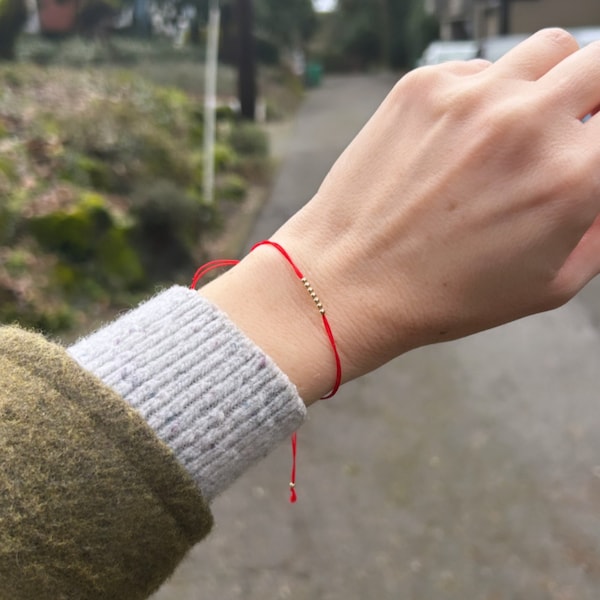 Good Luck Dainty Red Cord Bracelet, Positive Energy, 14k Gold Beads Red ...