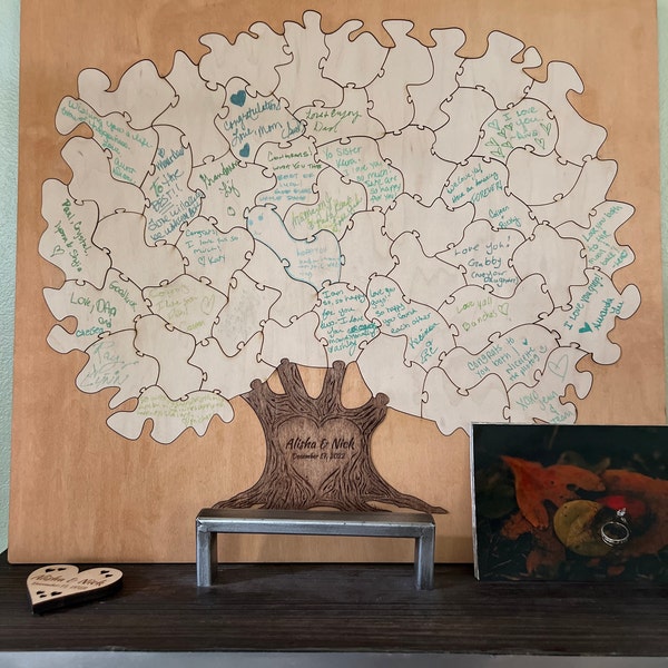 Wooden Tree Puzzle Guest Book | Textured Trunk With or Without Light ...