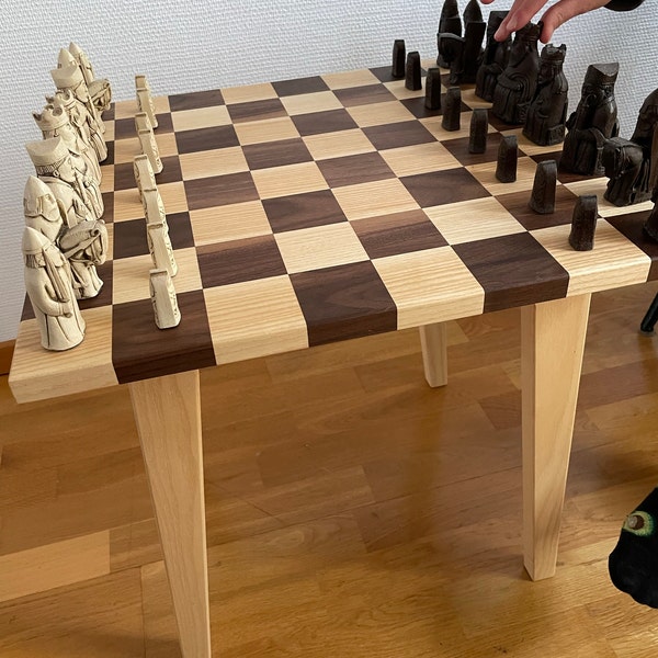Handmade Chess Table, Chess Board With Walnut and Chestnut, Wooden ...
