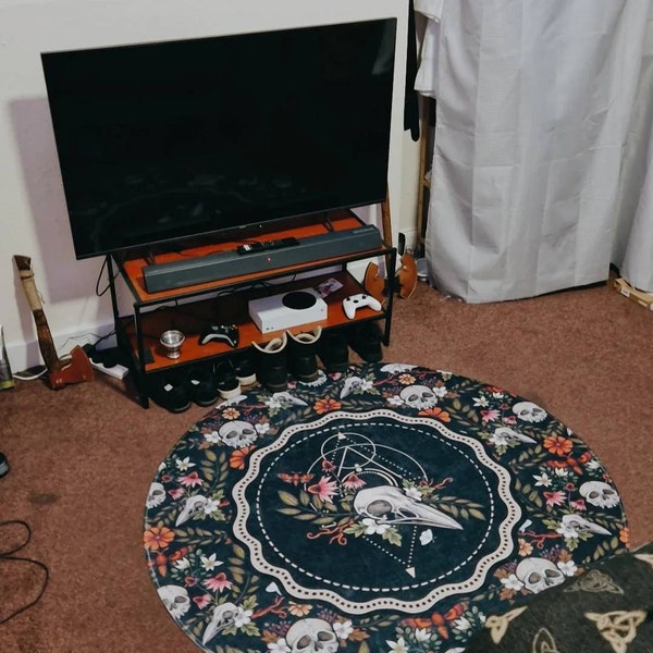 Dark Cottagecore Rug - Gothic Round Area Carpet With Macabre Floral ...