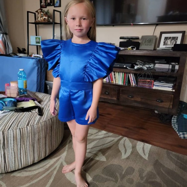 Royal Blue Interview Jumpsuit Pageant Blue Outfit Girls Satin Ruffles ...