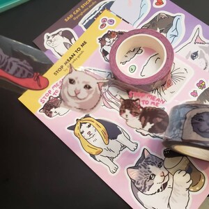 Sad Cat Meme Clear Tape Masking Sticker Tape Cat Diary Cat - Etsy