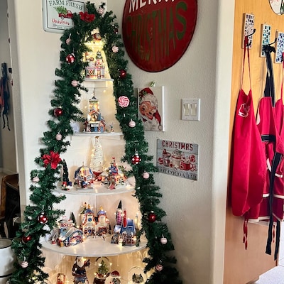 6ft Wooden Christmas Tree Corner Shelf ,christmas Village Display Dept ...