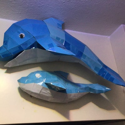 Dolphin Papercraft SVG and PDF, Papercraft Fish, Mom and Baby Dolphin ...