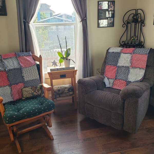 Patriotic Disappearing Nine Patch Rag Quilt, Sofa Throw, Denim Rag ...