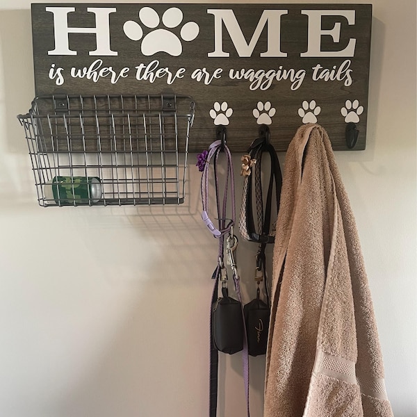 Handmade Pet Leash Organizer, Steel Basket & Hooks, Dog Mom Decor - Etsy