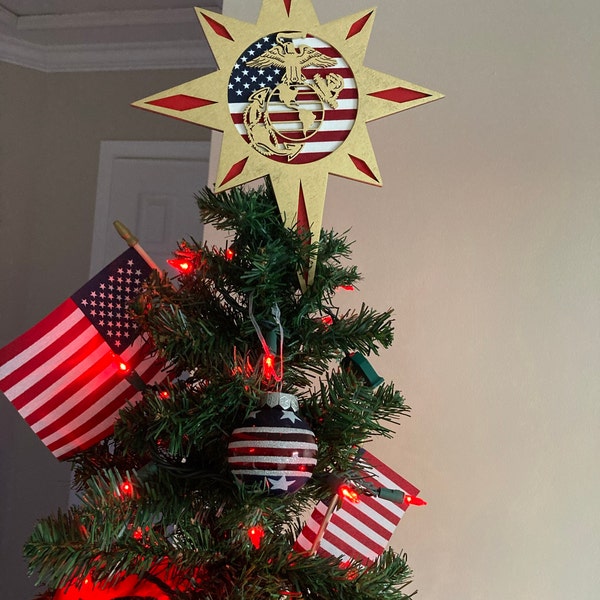 USMC Christmas Tree Topper Made of Wood With EGA and American Flag ...