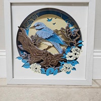 Bird SVG Shadow Box Template, Flowers Birds and Moon 3D SVG Shadowbox ...