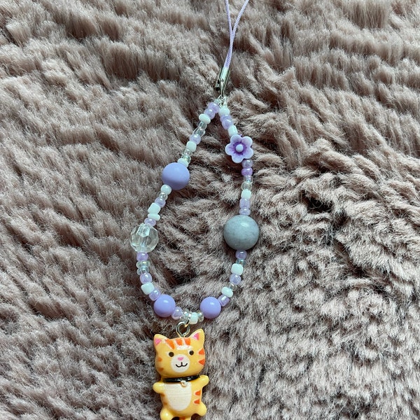 Cat Phone Charm | Phone Charm Strap | Cute Beaded Phone Charm ...