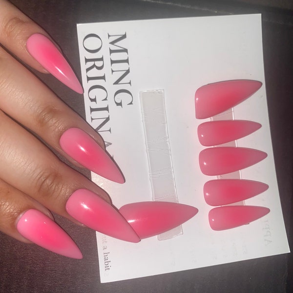 Reusable Pink Ombre Gradient Fade Pink Press on Nails, Blush Y2k Chic ...