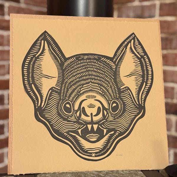 Vampire Bat Block Print | Spooky Cute | Nocturnal Bat | Halloween Art ...