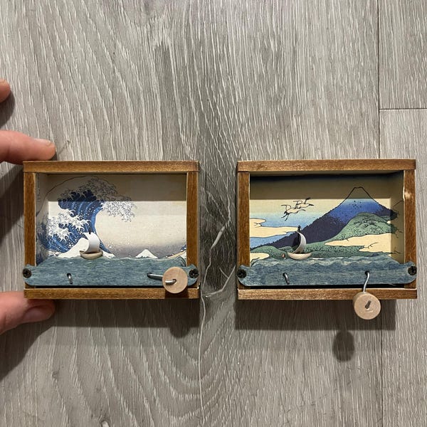 Great Wave Illustration Kinetic Sculpture Sailboat Automaton Hokusai ...