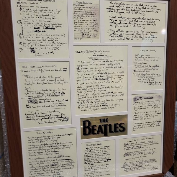 The Beatles Original Handwritten Lyrics Display Framed Montage #2 - Etsy