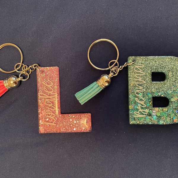 Custom Initial Keychain | Glitter Keychain With Name | Purse Charm ...
