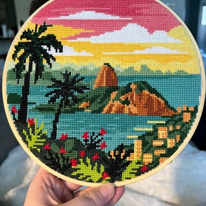 Brazil, Rio De Janeiro Modern Cross Stitch Pattern, Sugar Loaf, Pao De ...